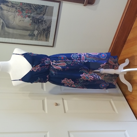 Iz Byer | Dresses | Iz Byer Ink Blue High Low Floral Summer Dress ...